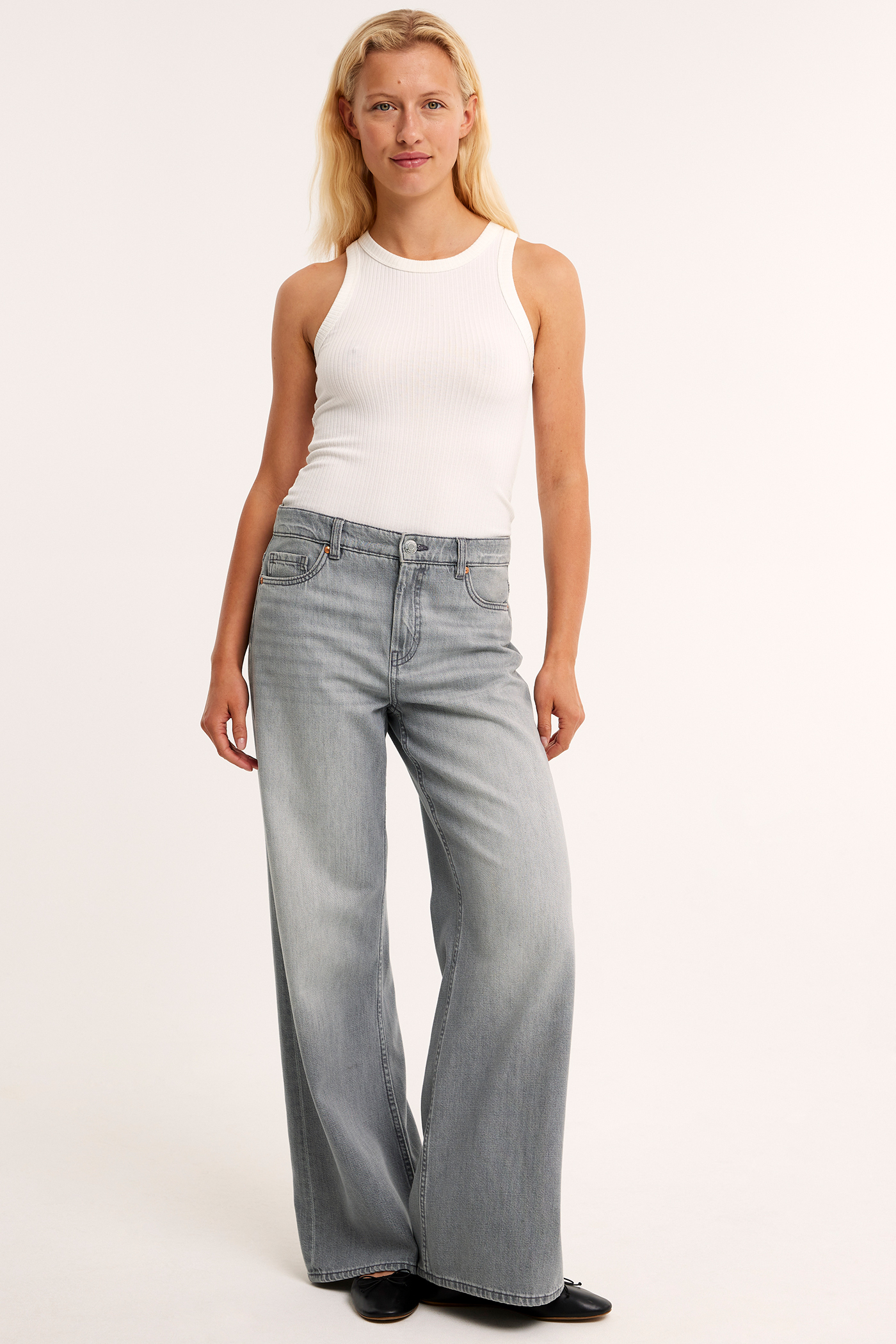 Wide Jeans High Waist Ljusgrå Dam Kappahl