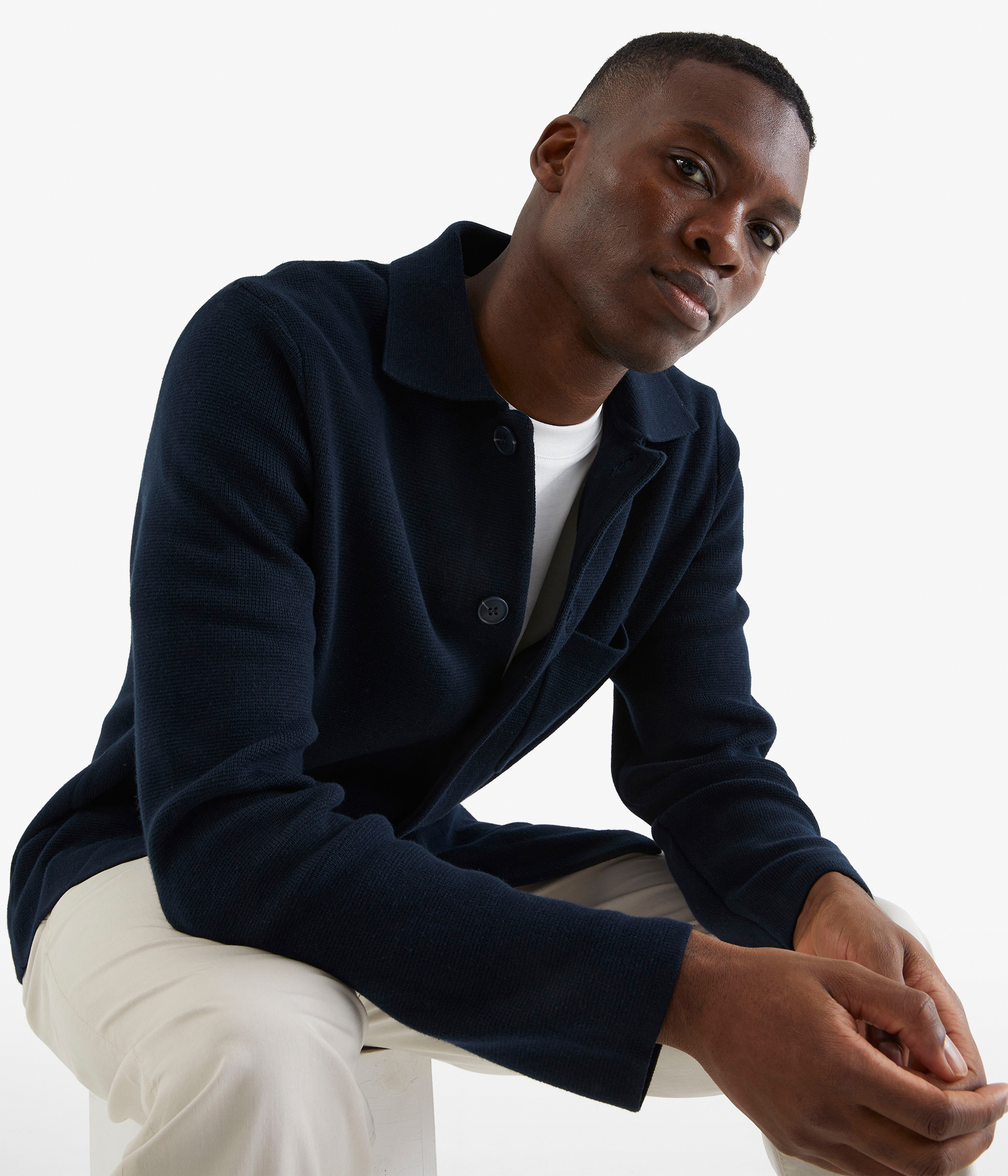 Stickad cardigan med krage | Mörkblå | Herr | Kappahl