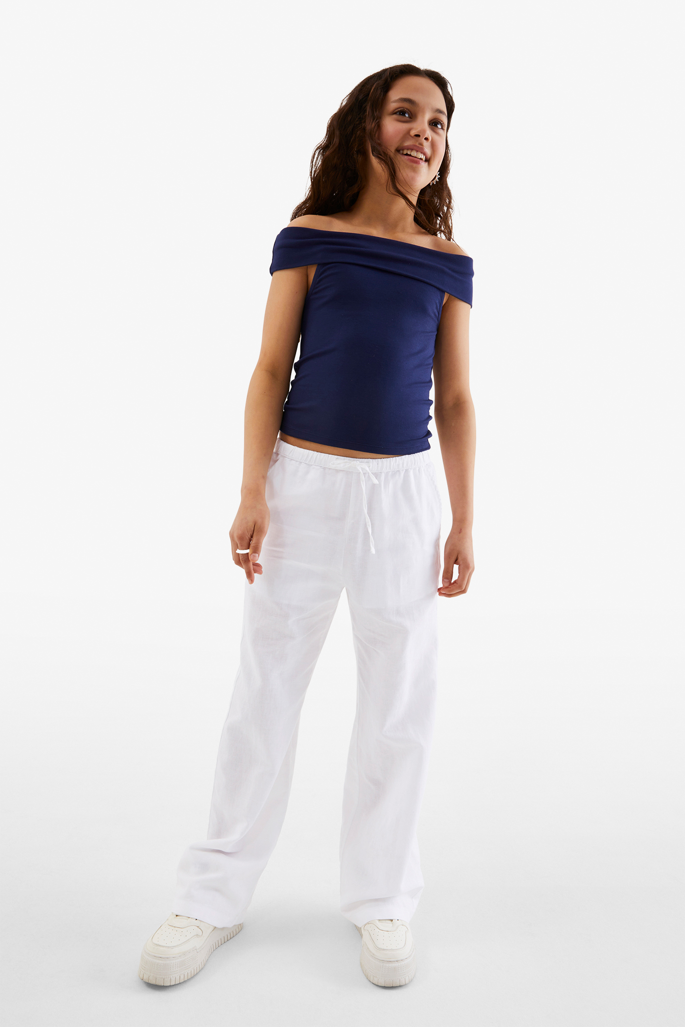 Byxor i linnemix | Vit | Barn | Kappahl