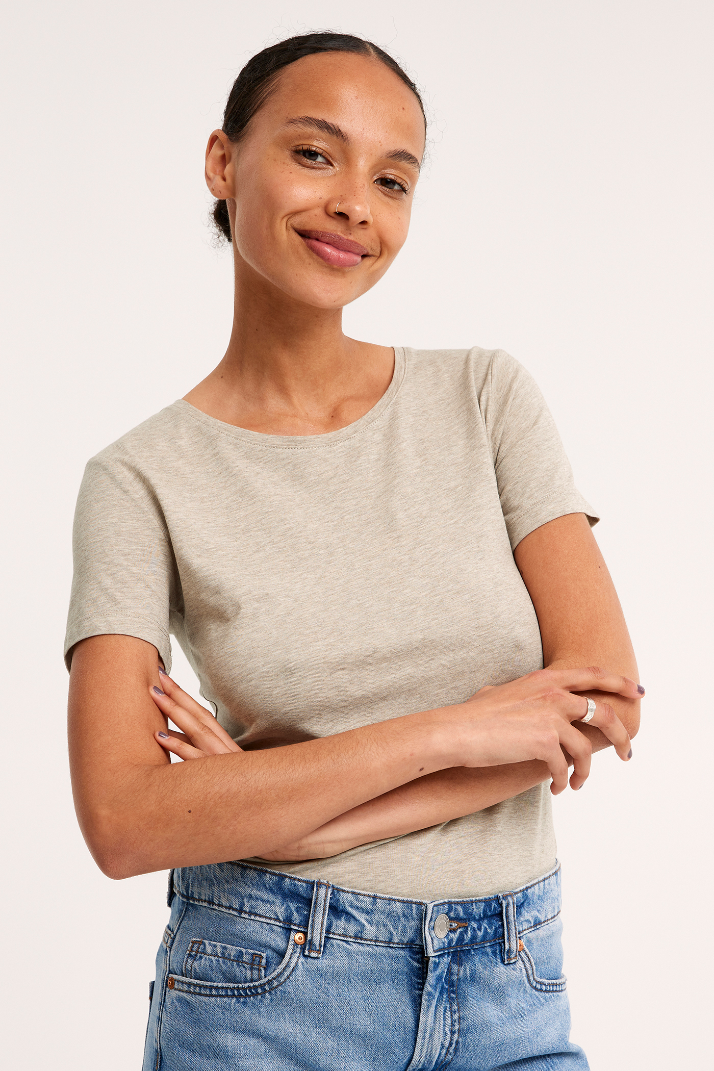 Bastopp med kort ärm | Melerad beige | Dam | Kappahl