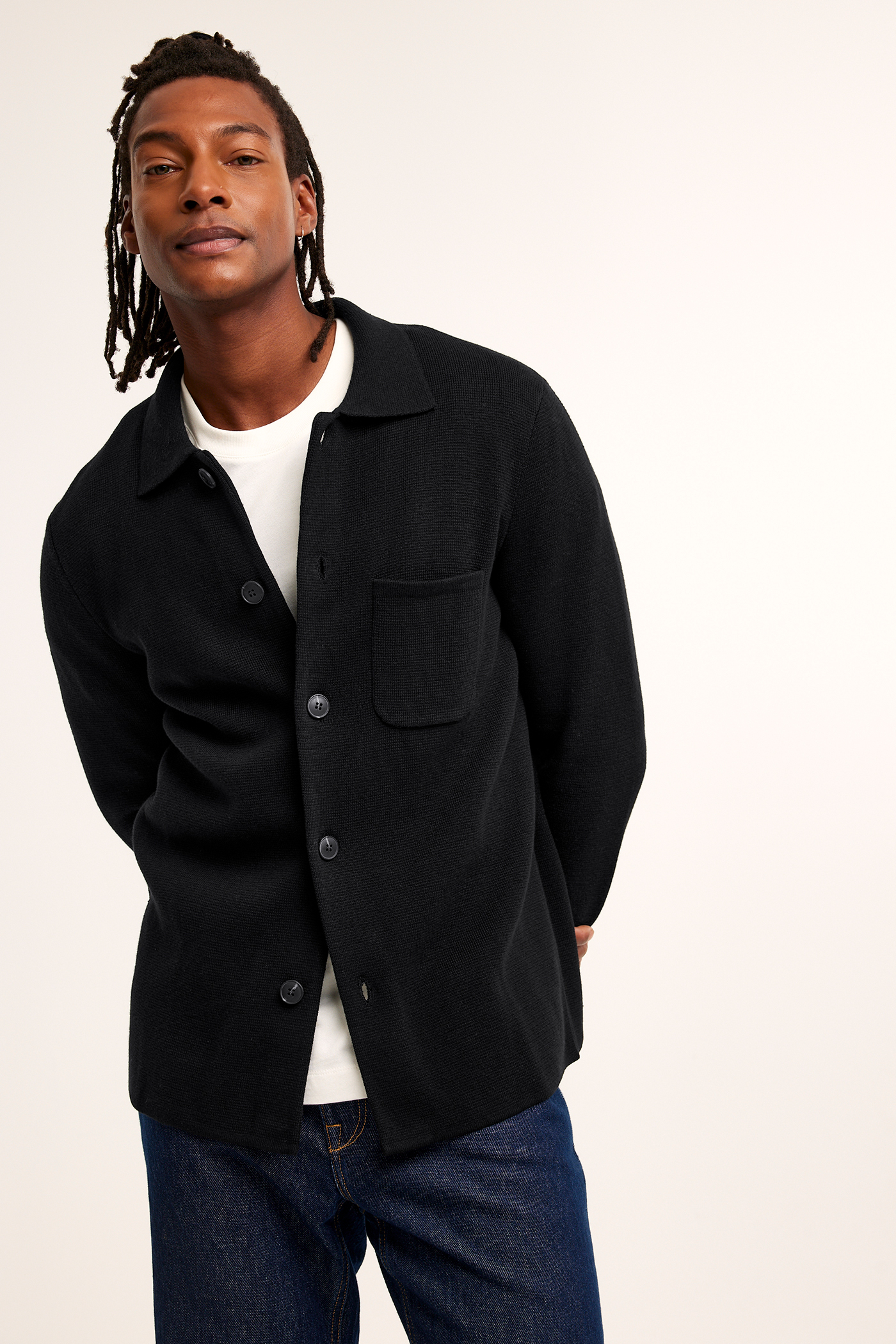 Stickad cardigan med krage | Svart | Herr | Kappahl