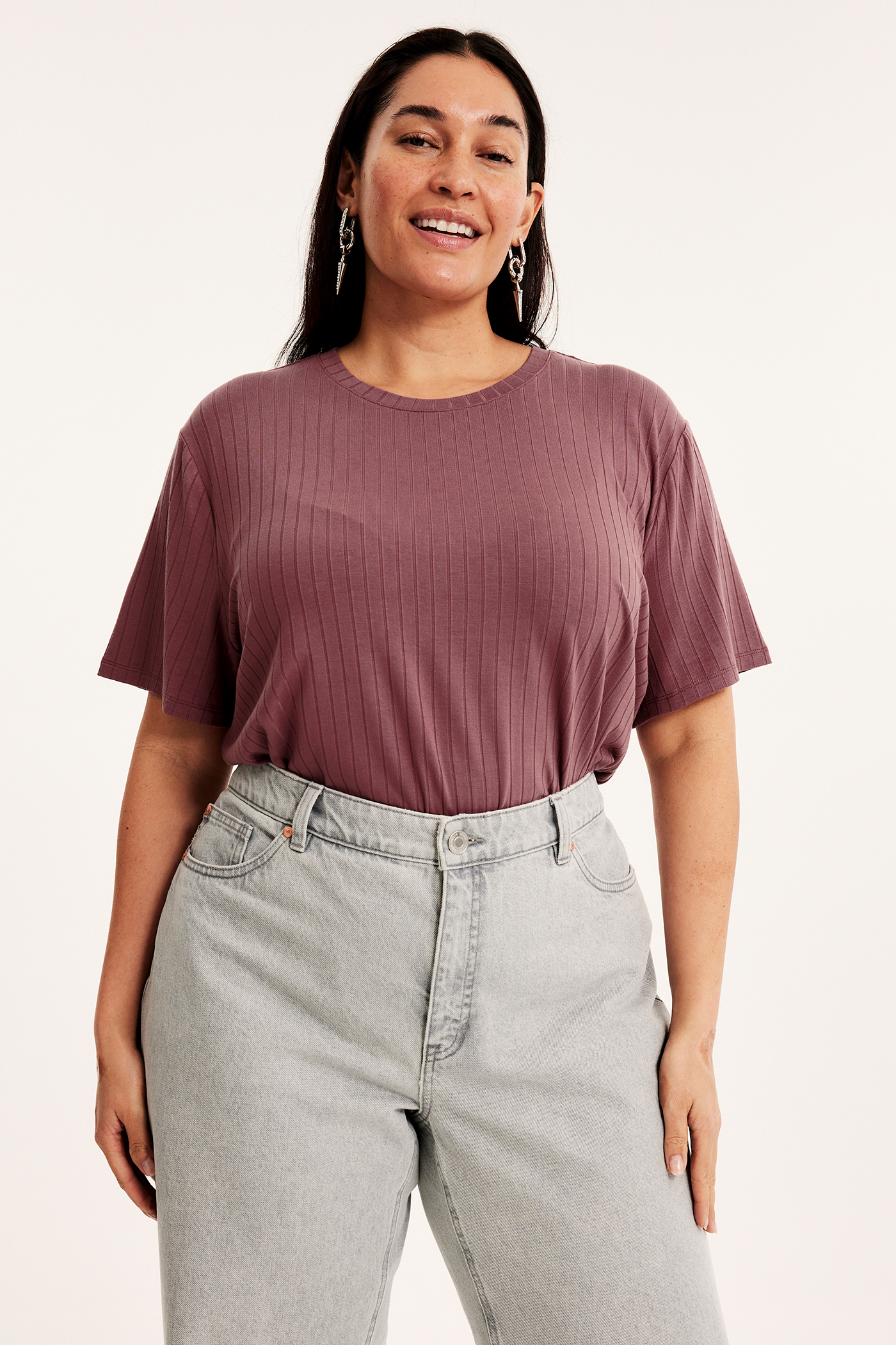 Ribbad t-shirt | Mörkröd | Dam | Kappahl