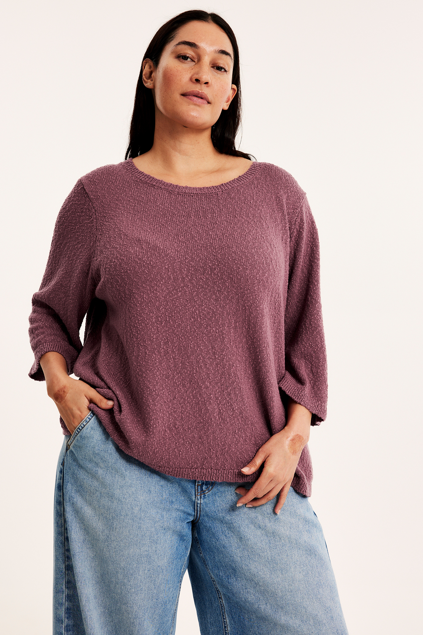 Stickad tröja med kort ärm | Mörkröd | Dam | Kappahl