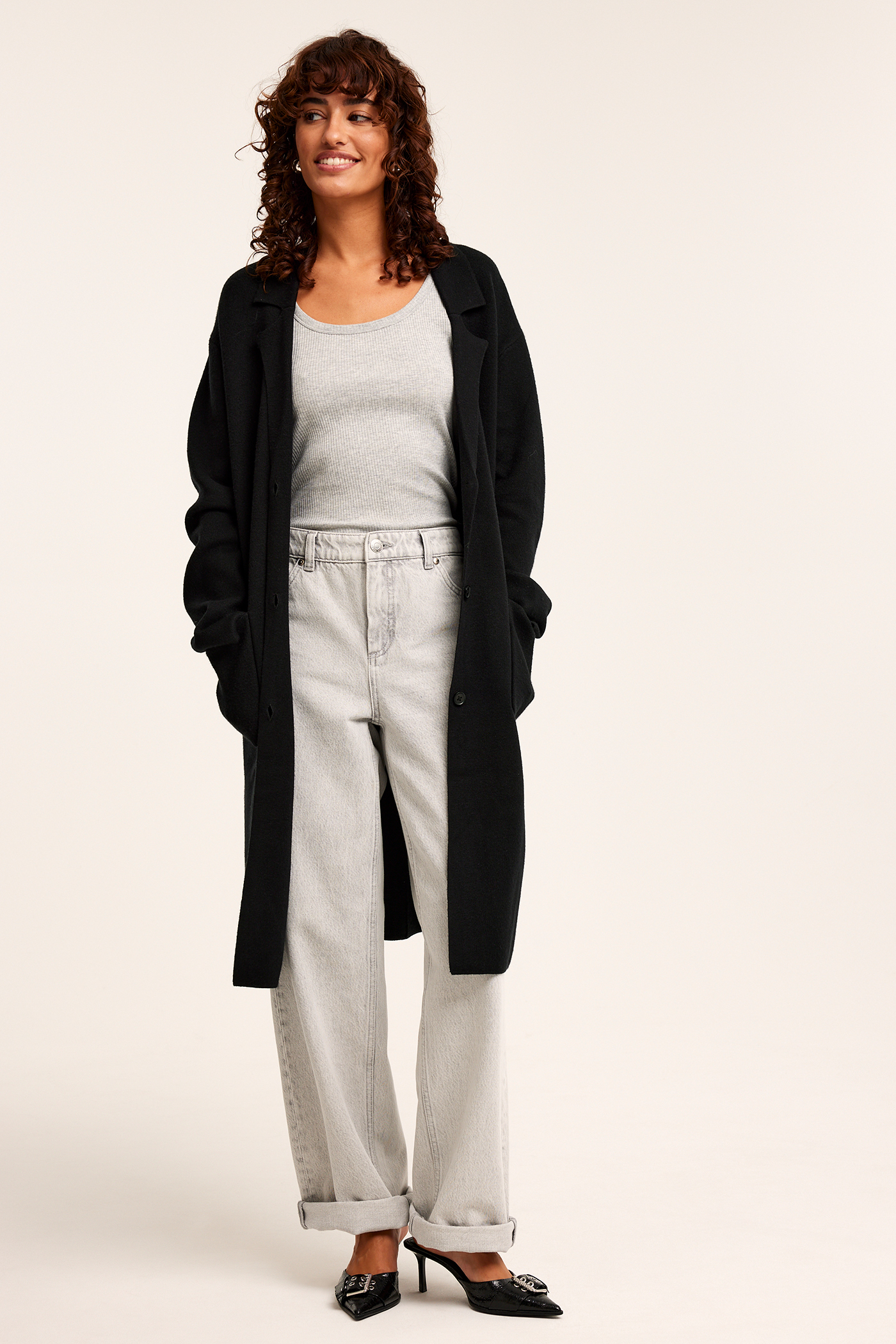 Lang cardigan | Svart | Dame | Kappahl