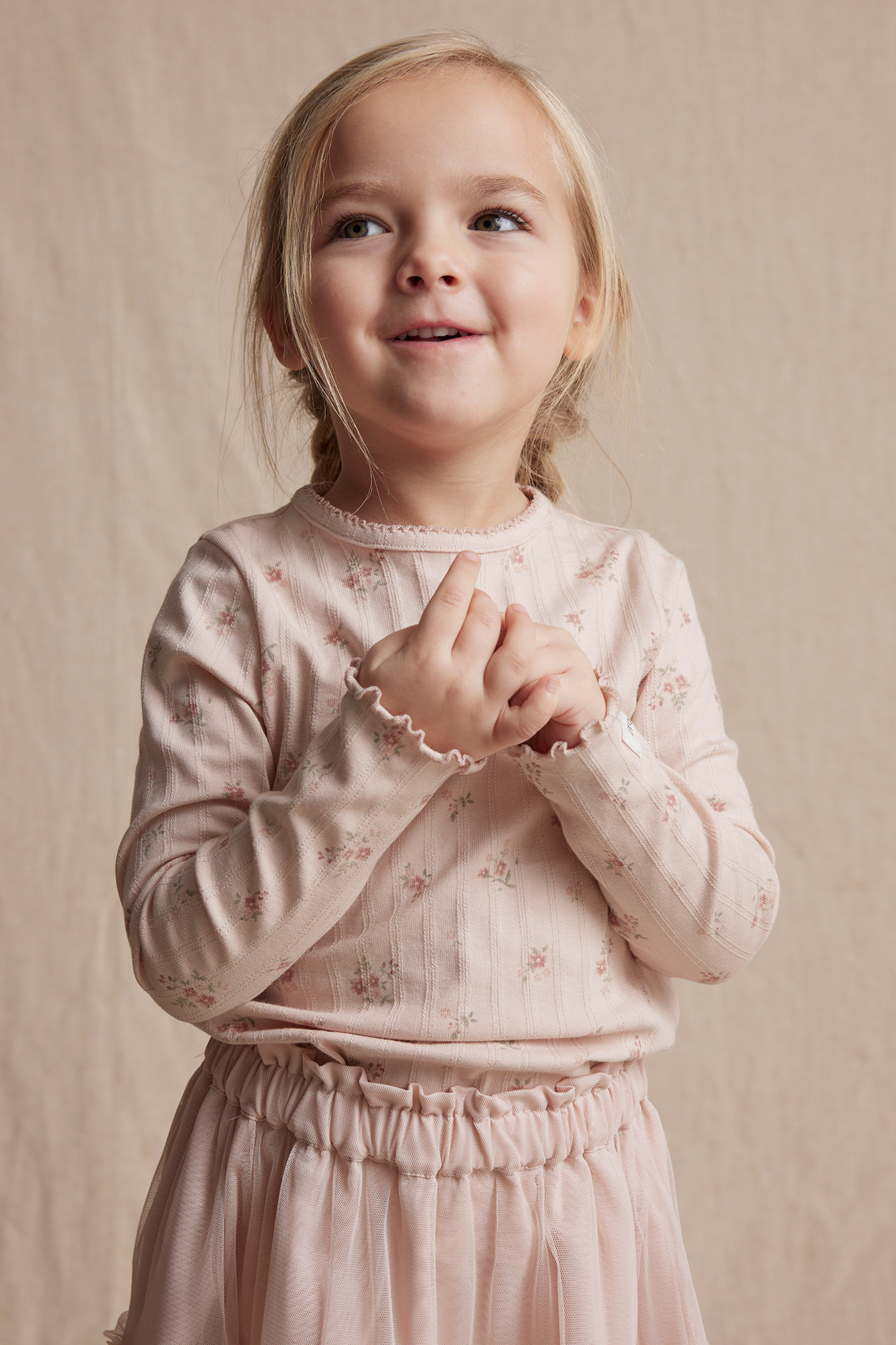 Langermet blomstrete topp | Lyserosa | Barn | Newbie