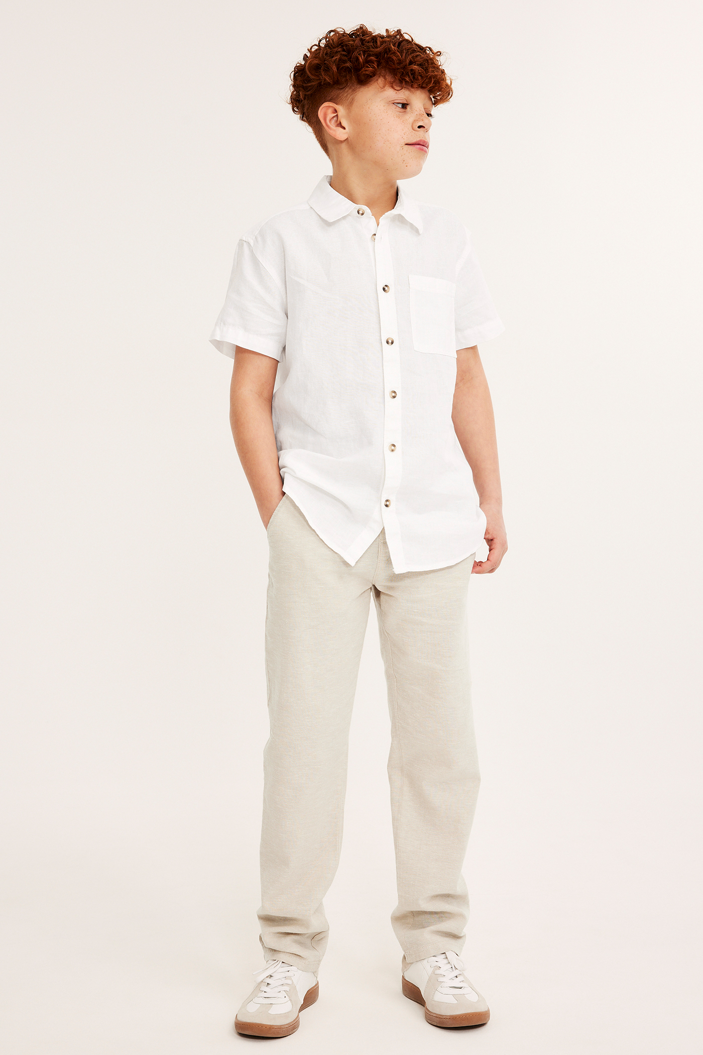 Byxor i linnemix | Ljusbeige | Barn | Kappahl