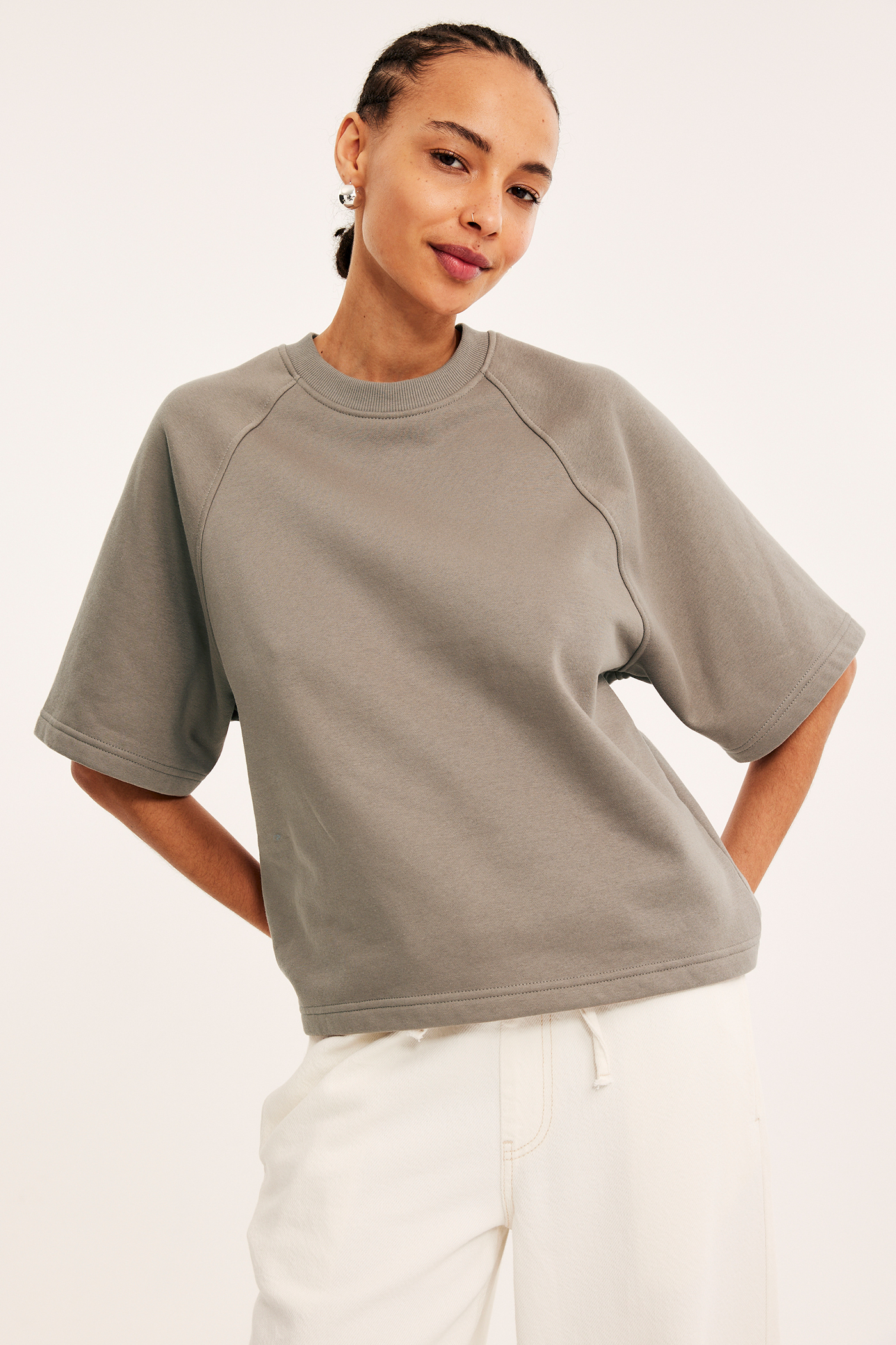 Kortärmad Sweatshirt Mörkbeige Dam Kappahl