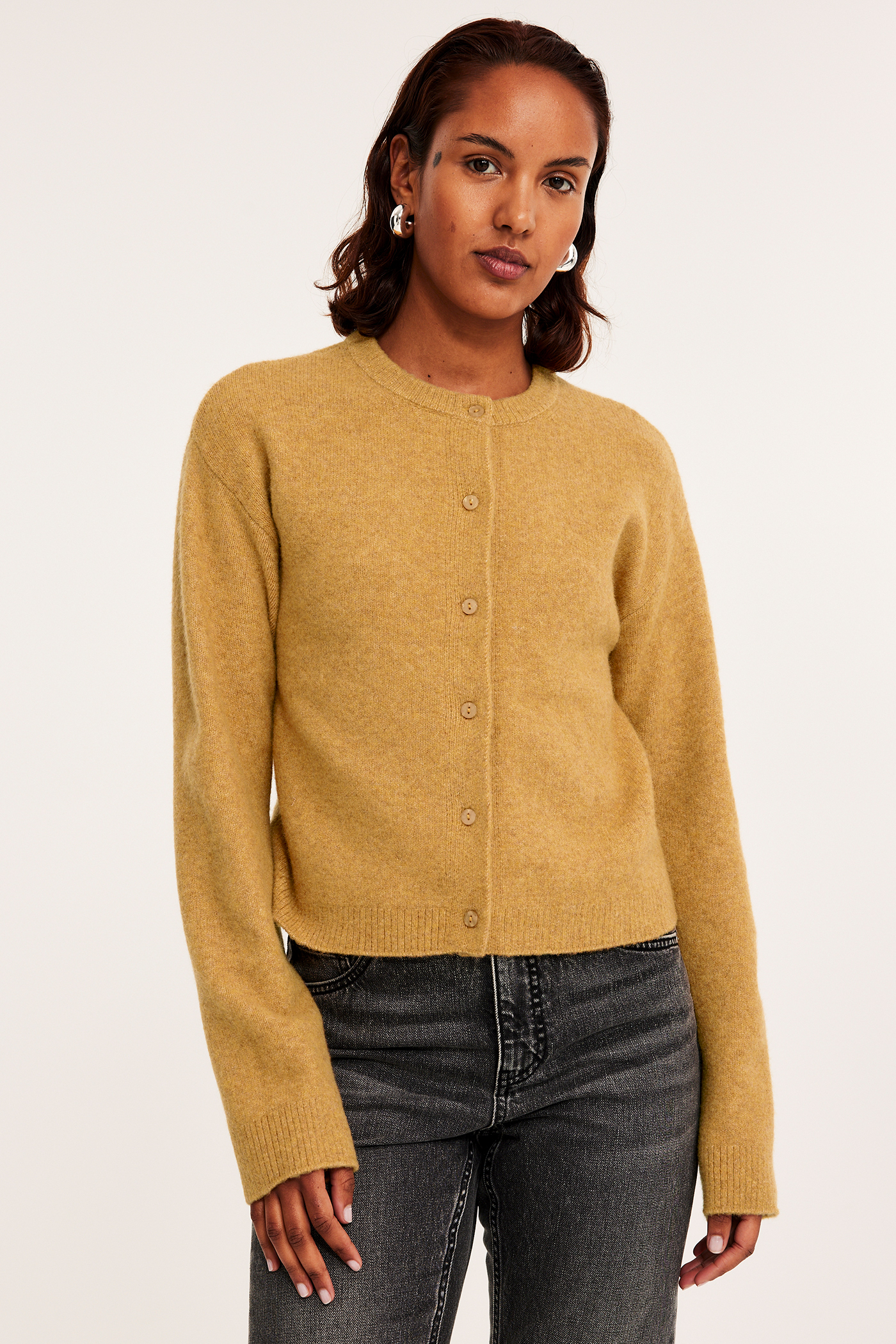 Finstickad kofta | Gul | Dam | Kappahl