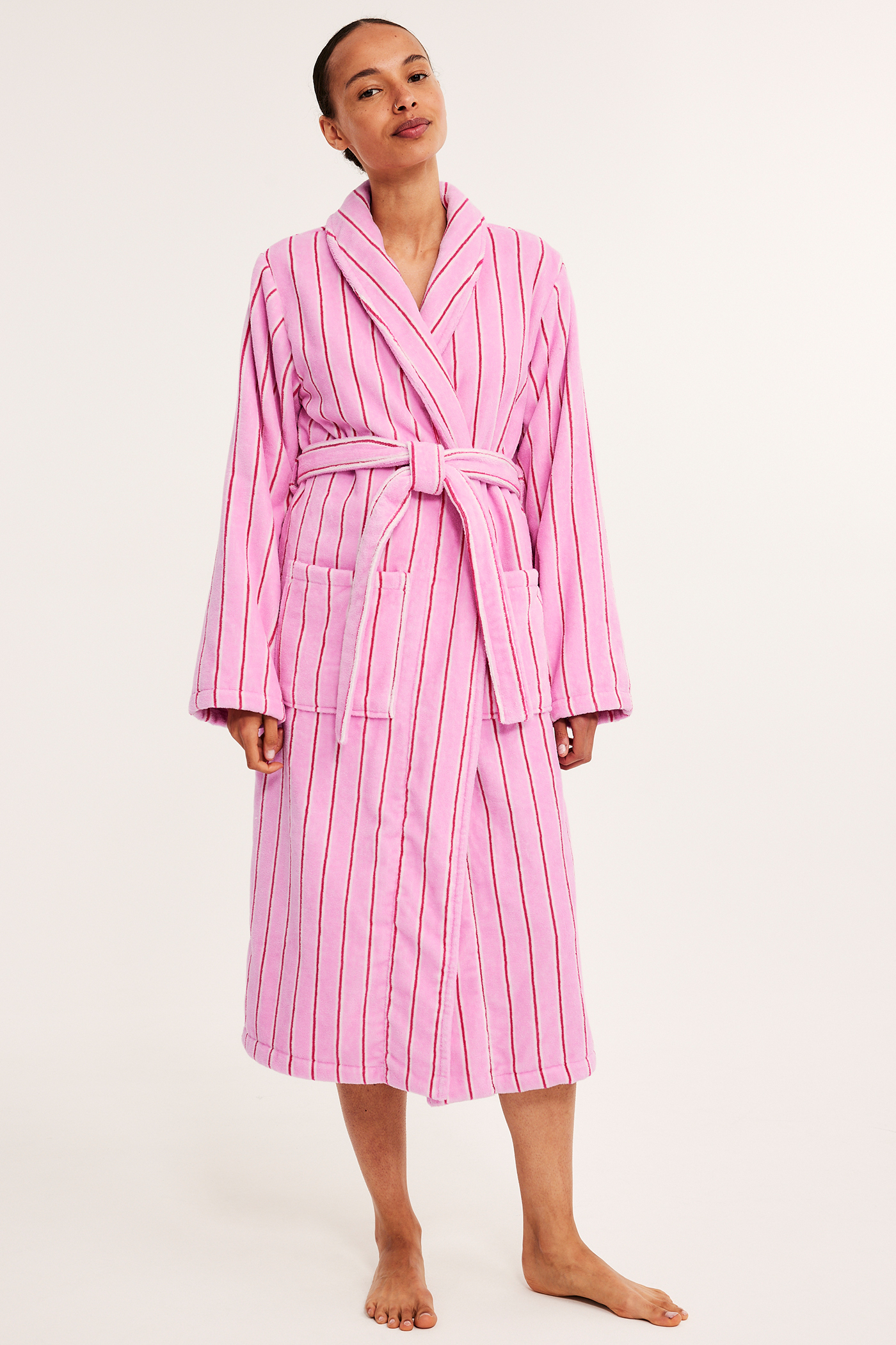 Randig morgonrock i frotté | Rosa | Dam | Kappahl