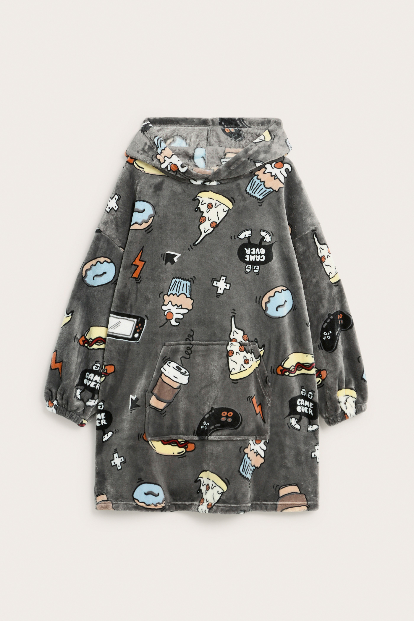 Mönstrad fleecehoodie | Svart | Barn | Kappahl