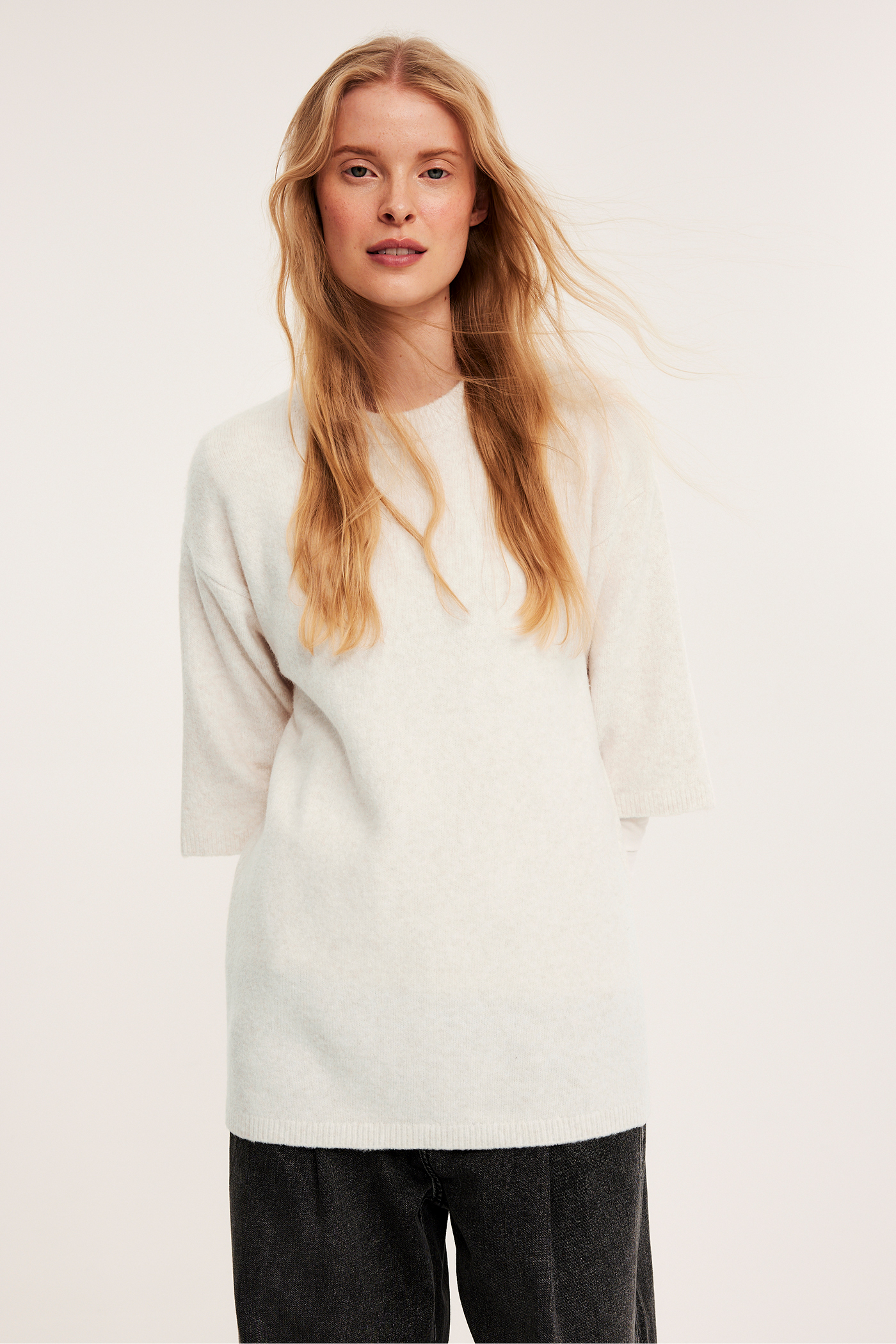 Lång stickad tröja | Ljusbeige | Dam | Kappahl