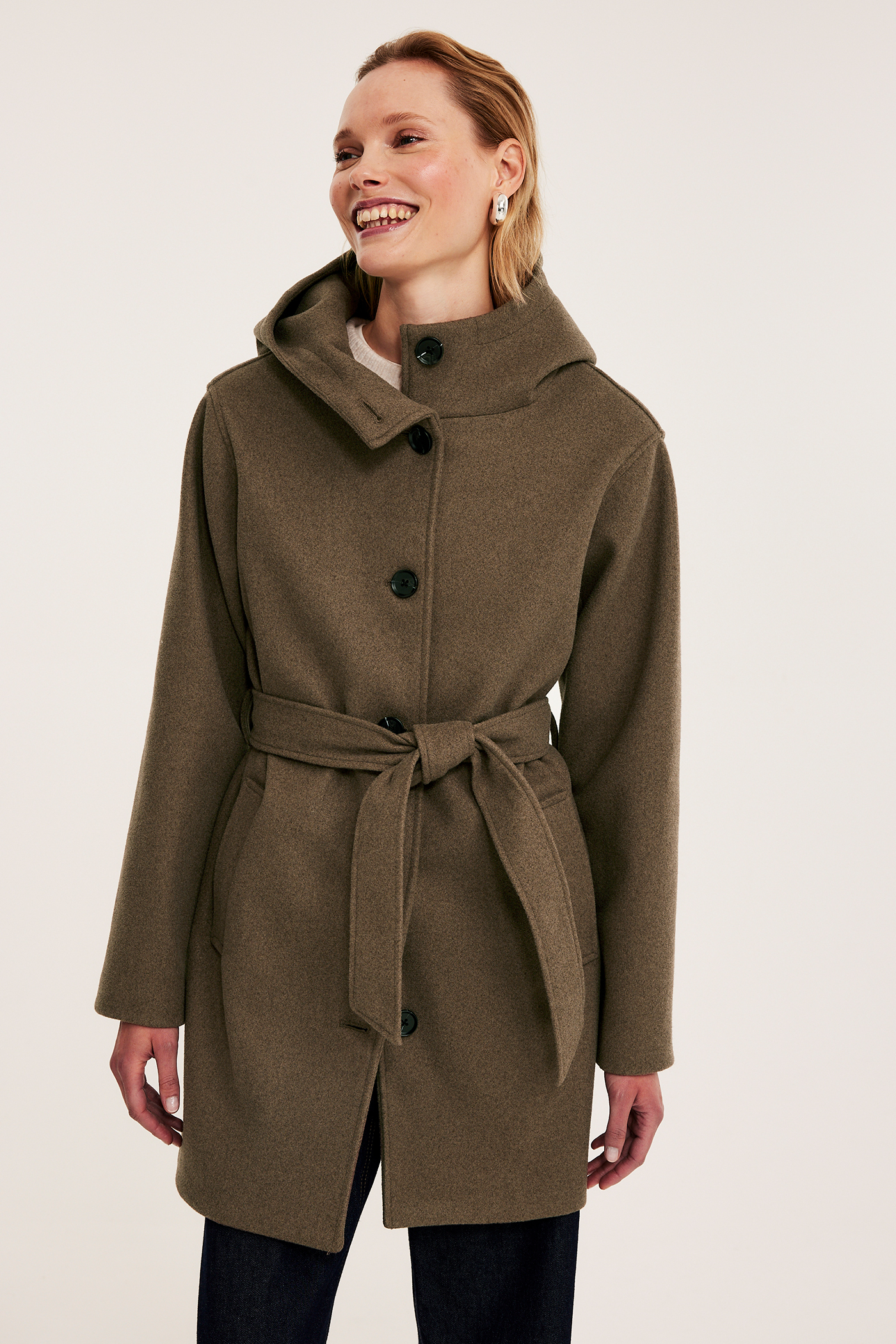 Kort kappa med huva | Brunmelerad | Dam | Kappahl