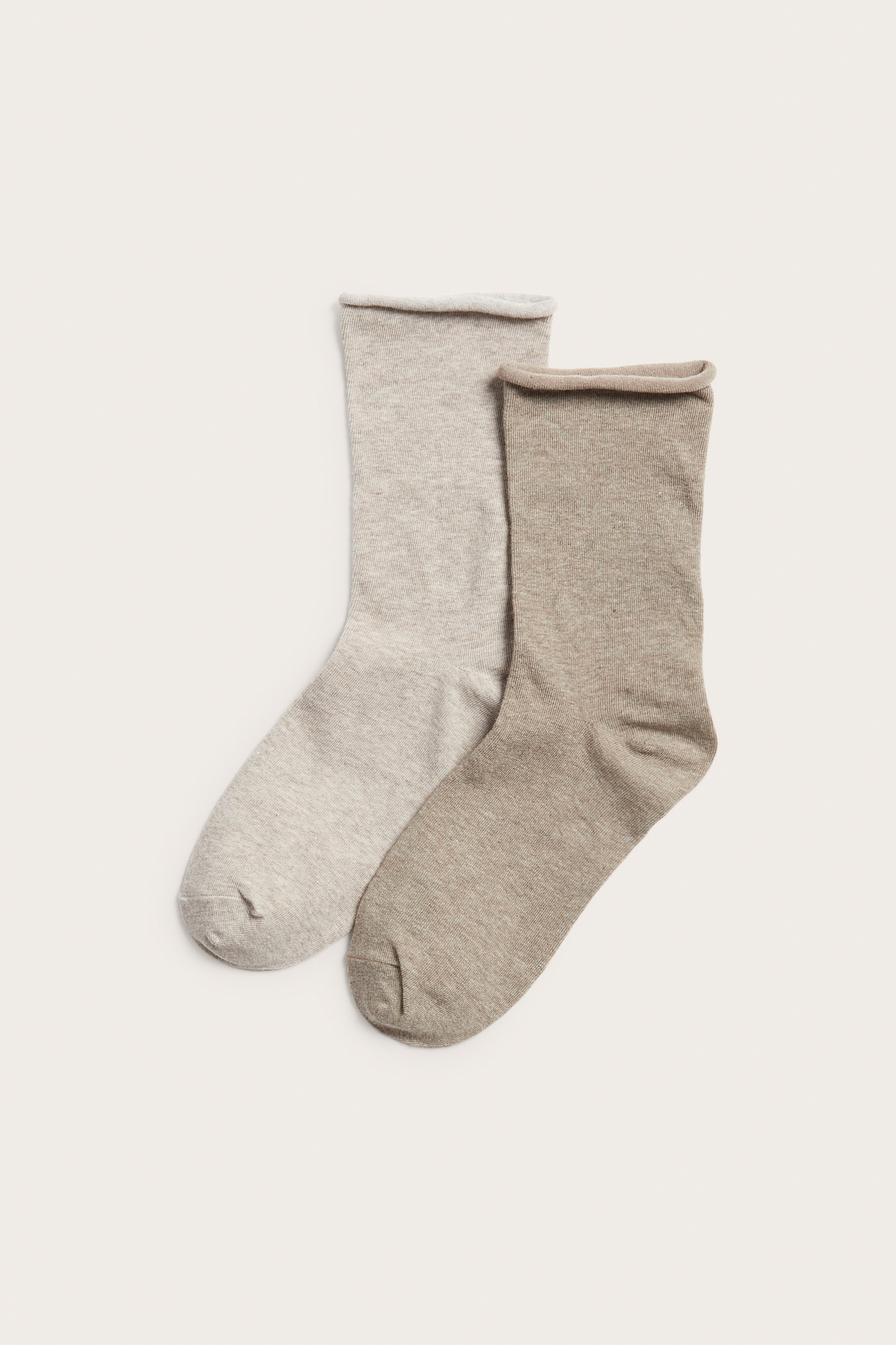 Strumpor med rullad kant 2-pack | Melerad beige | Dam | Kappahl