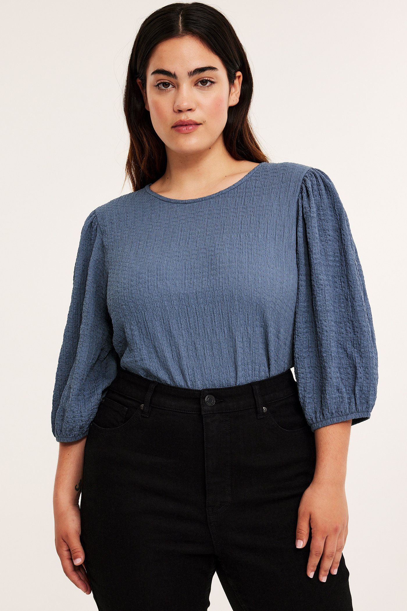 Topp med puffärm | Blå | Dam | Kappahl