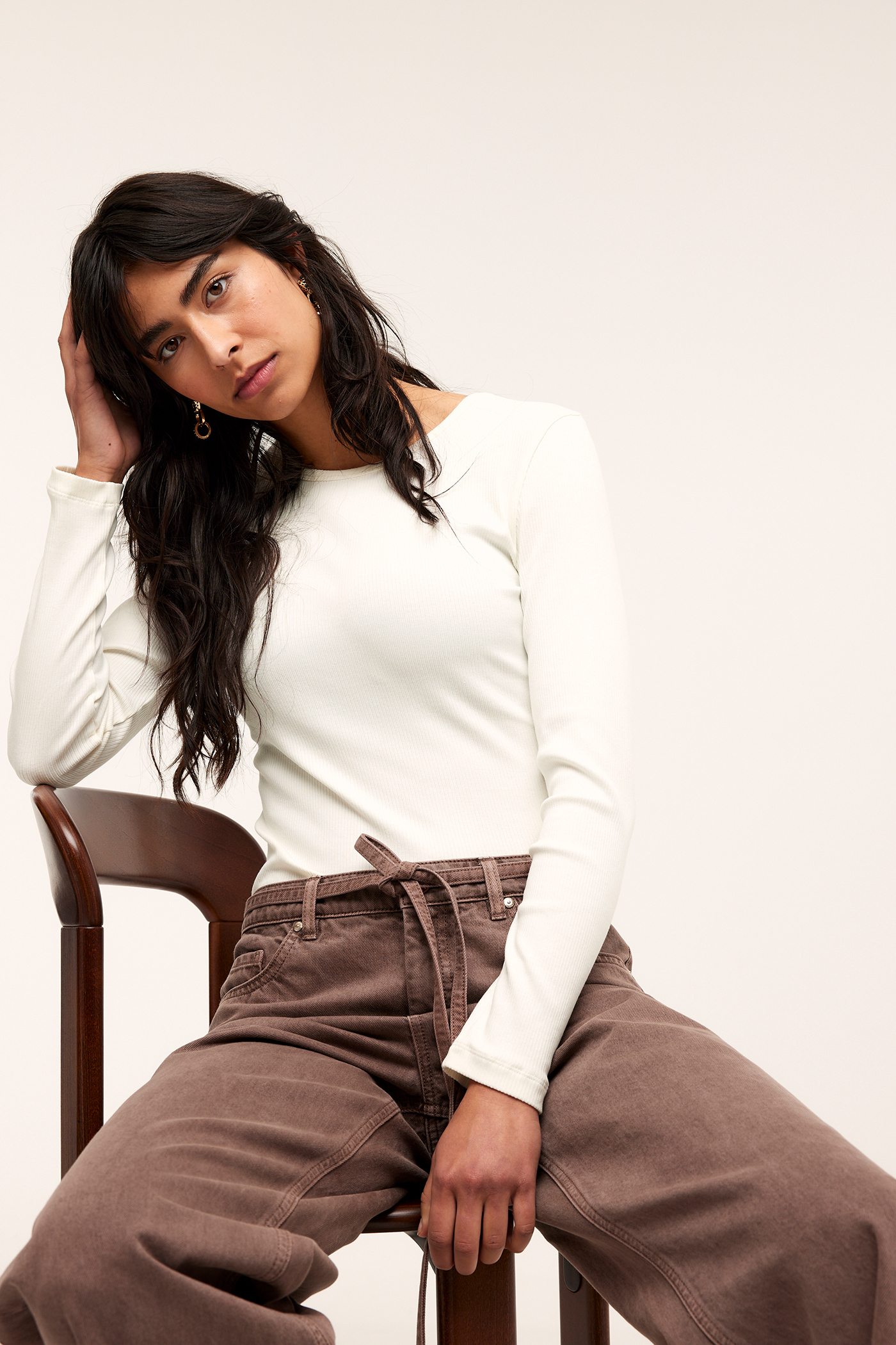 Ribbad långärmad topp | Offwhite | Dam | Kappahl