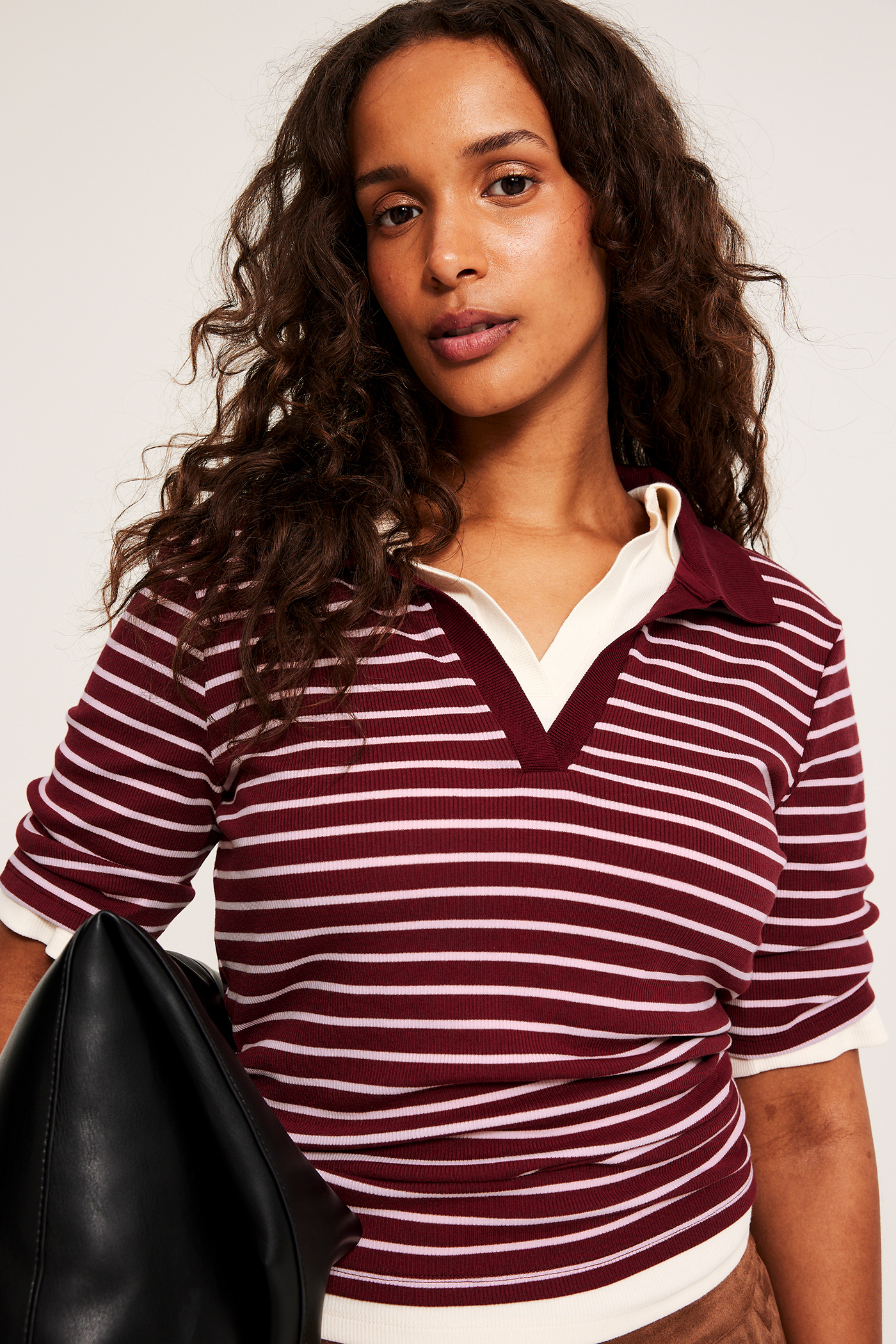 Kortärmad topp med krage | Röd | Dam | Kappahl