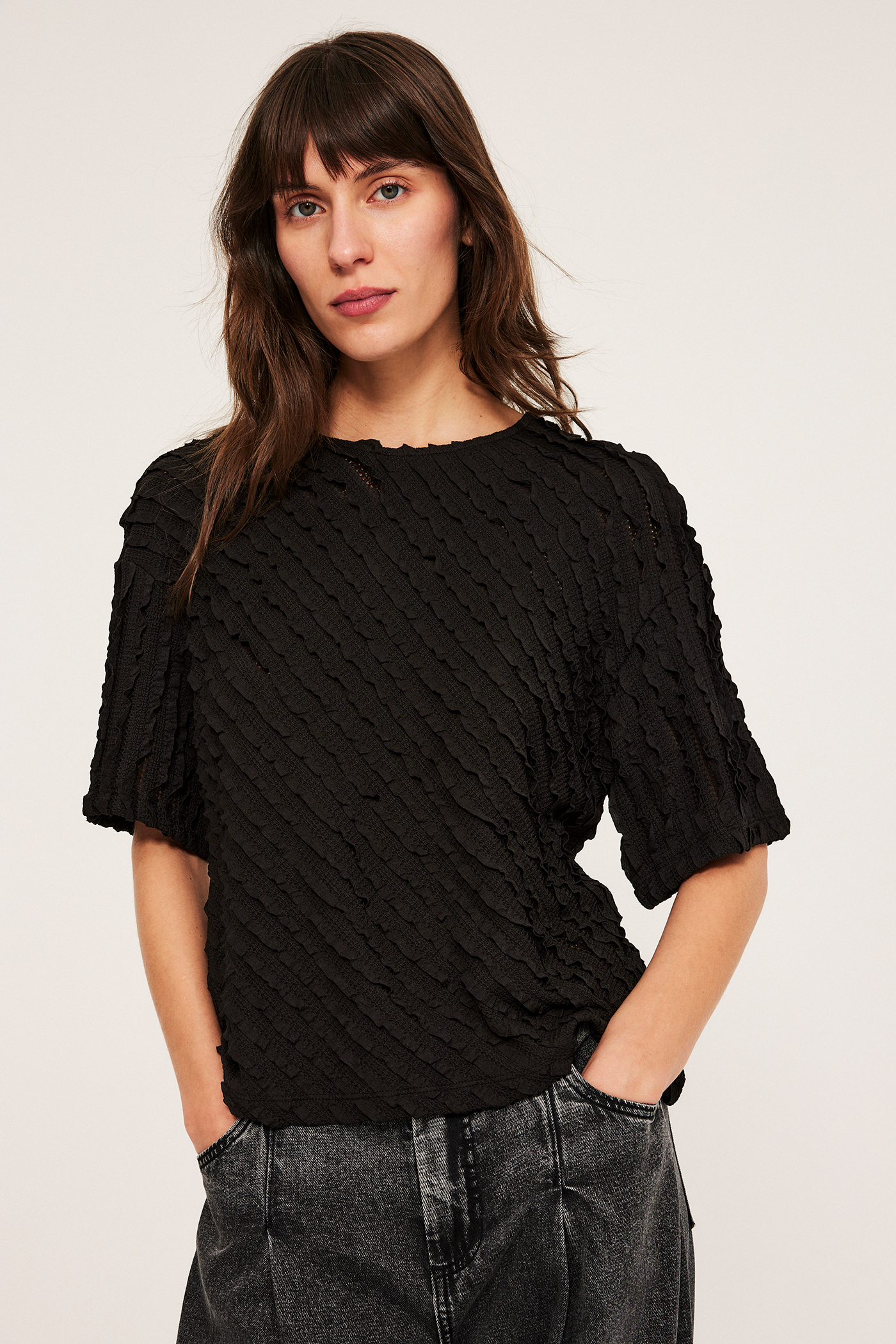 Strukturerad topp | Svart | Dam | Kappahl